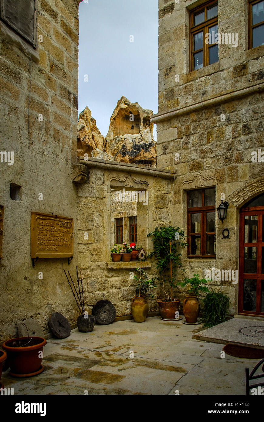 Colorful Courtyard Scene with Troglodyte Cappadocia Dwelling in ...