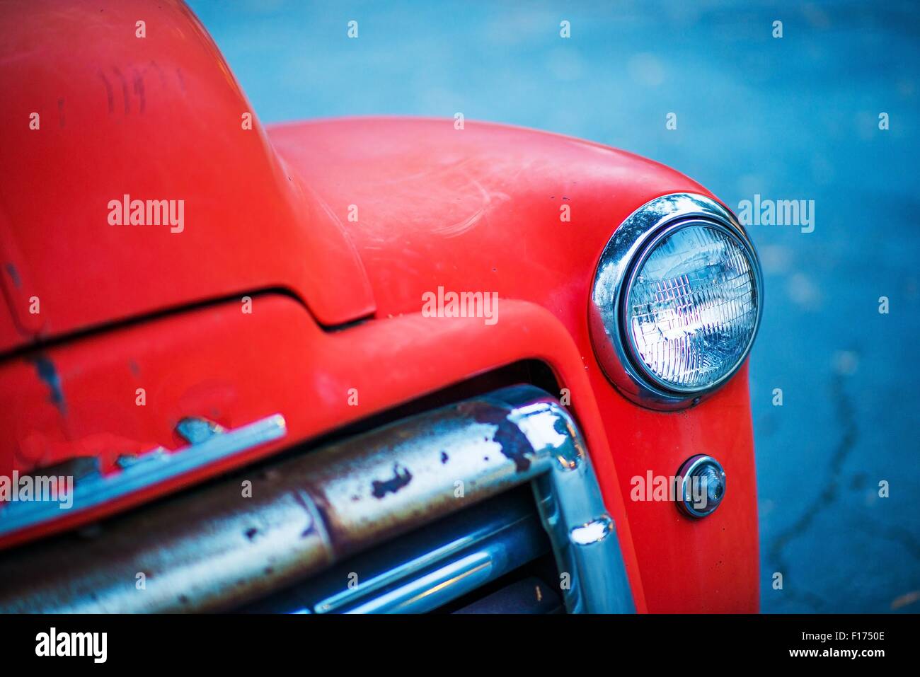Red Rusty Oldtimer Pickup Closeup Photo. Old Car Stock Photo - Alamy