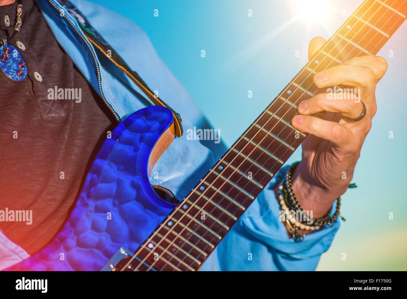 Rock Guitar Player. Men Playing Electric Guitar Closeup Photo Stock ...