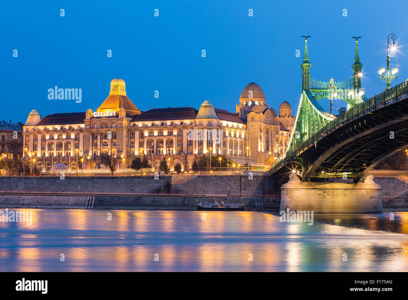 City scene of Budapest and The Danube river with famous Gellert hotel ...