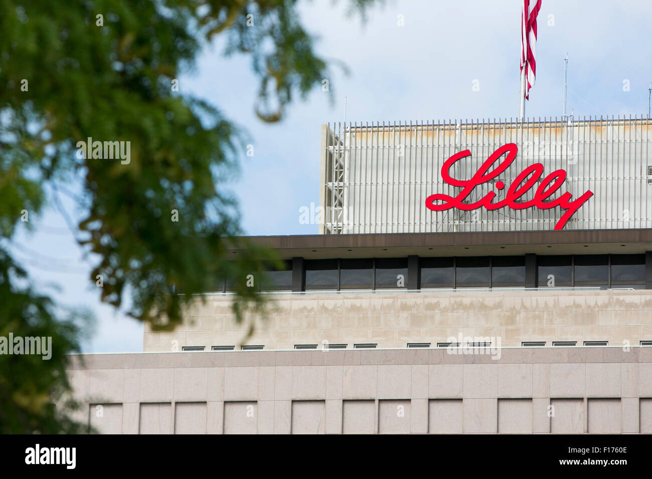 A logo sign outside of the headquarters of Eli Lilly and Company, in ...