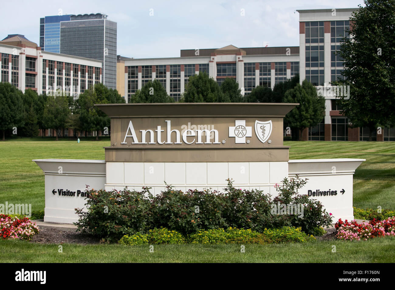 A logo sign outside of a facility occupied by Anthem Inc., in ...
