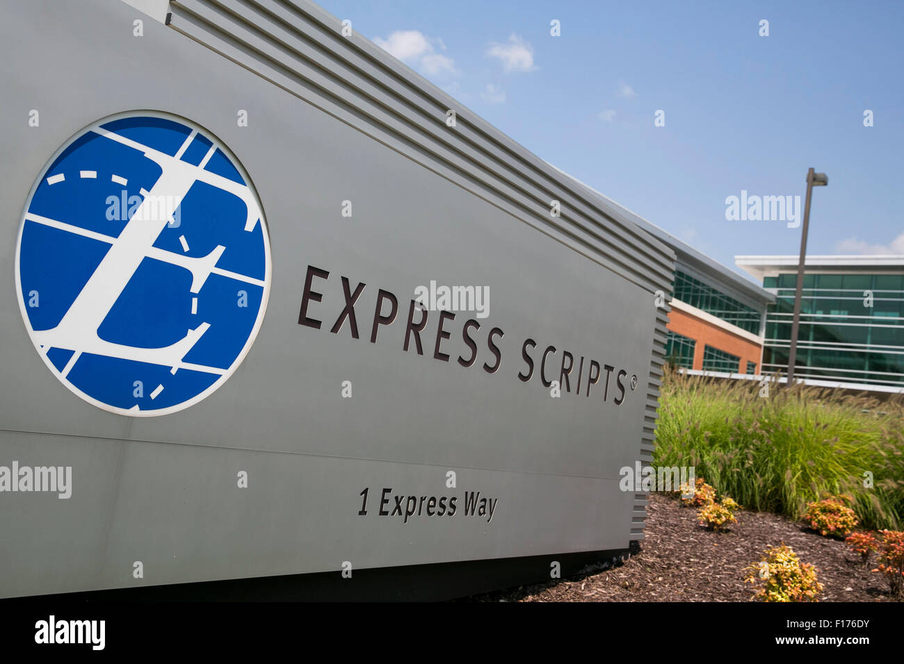 A logo sign outside of the headquarters of Express Scripts, in St ...