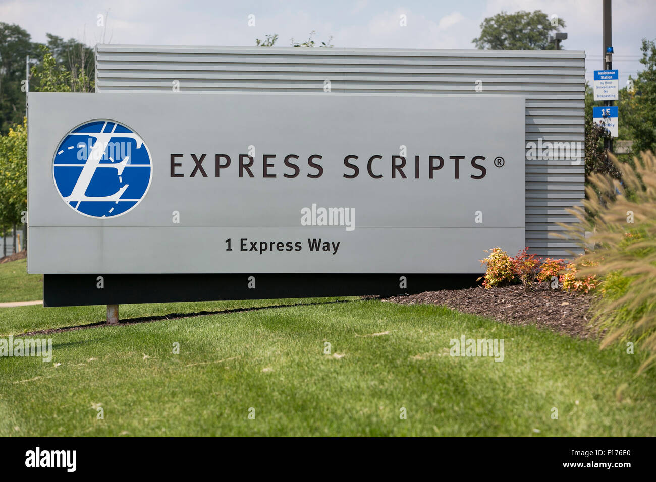 A logo sign outside of the headquarters of Express Scripts, in St ...