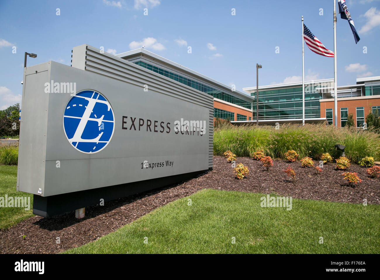 A logo sign outside of the headquarters of Express Scripts, in St ...