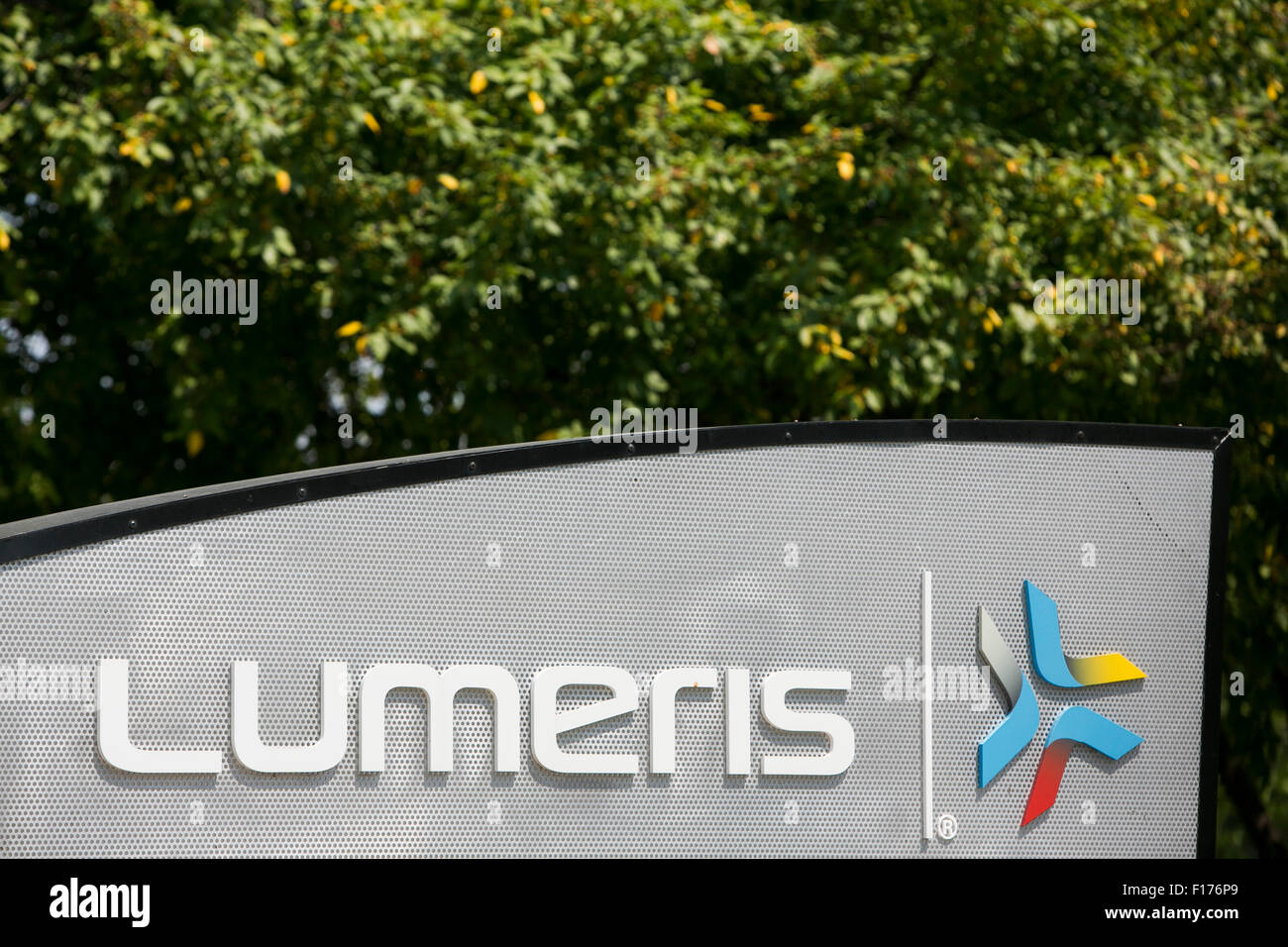 A logo sign outside of the headquarters of Lumeris, in Maryland Heights ...