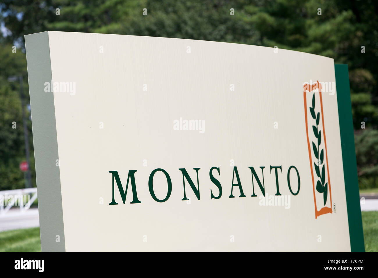 A logo sign outside of the headquarters of the Monsanto Company, in St ...