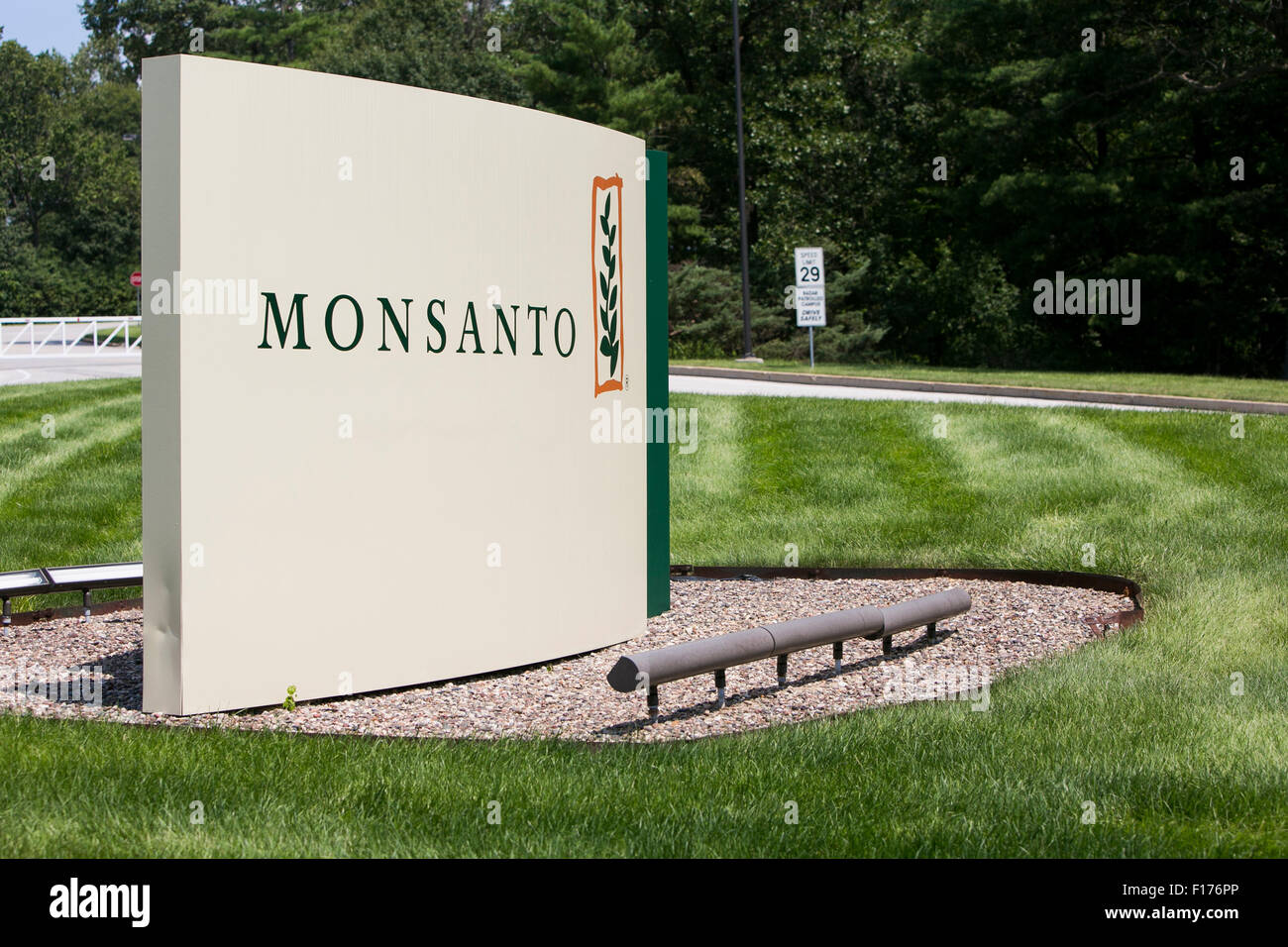 A logo sign outside of the headquarters of the Monsanto Company, in St ...
