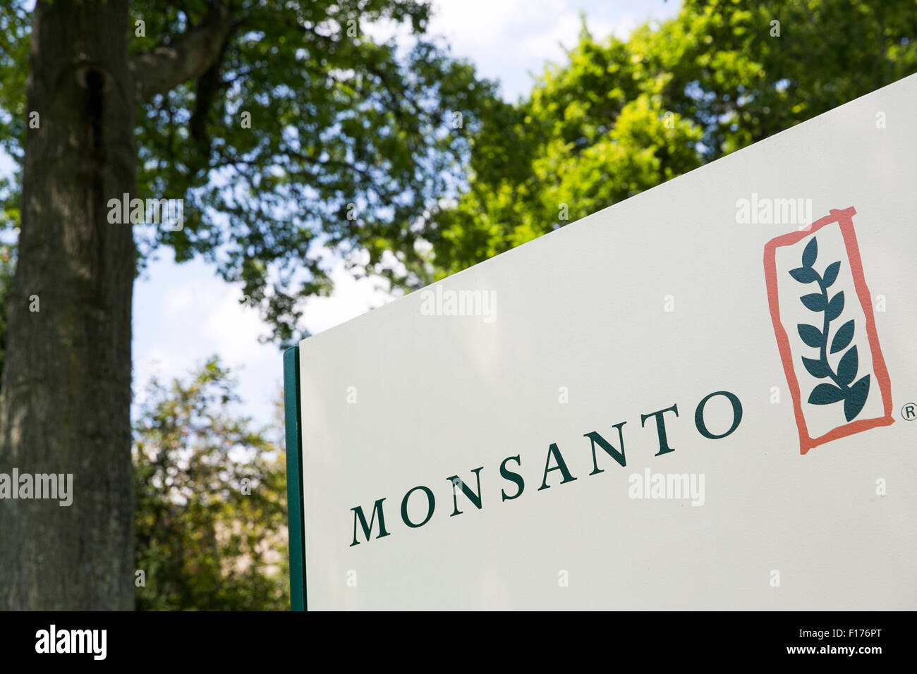 A logo sign outside of the headquarters of the Monsanto Company, in St ...