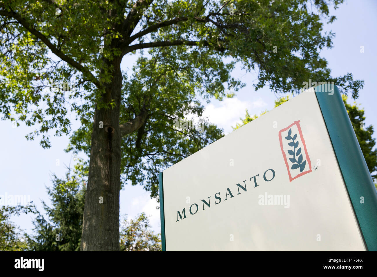 A logo sign outside of the headquarters of the Monsanto Company, in St ...
