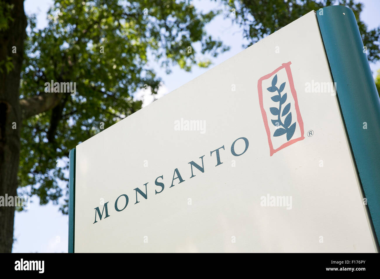 A logo sign outside of the headquarters of the Monsanto Company, in St ...