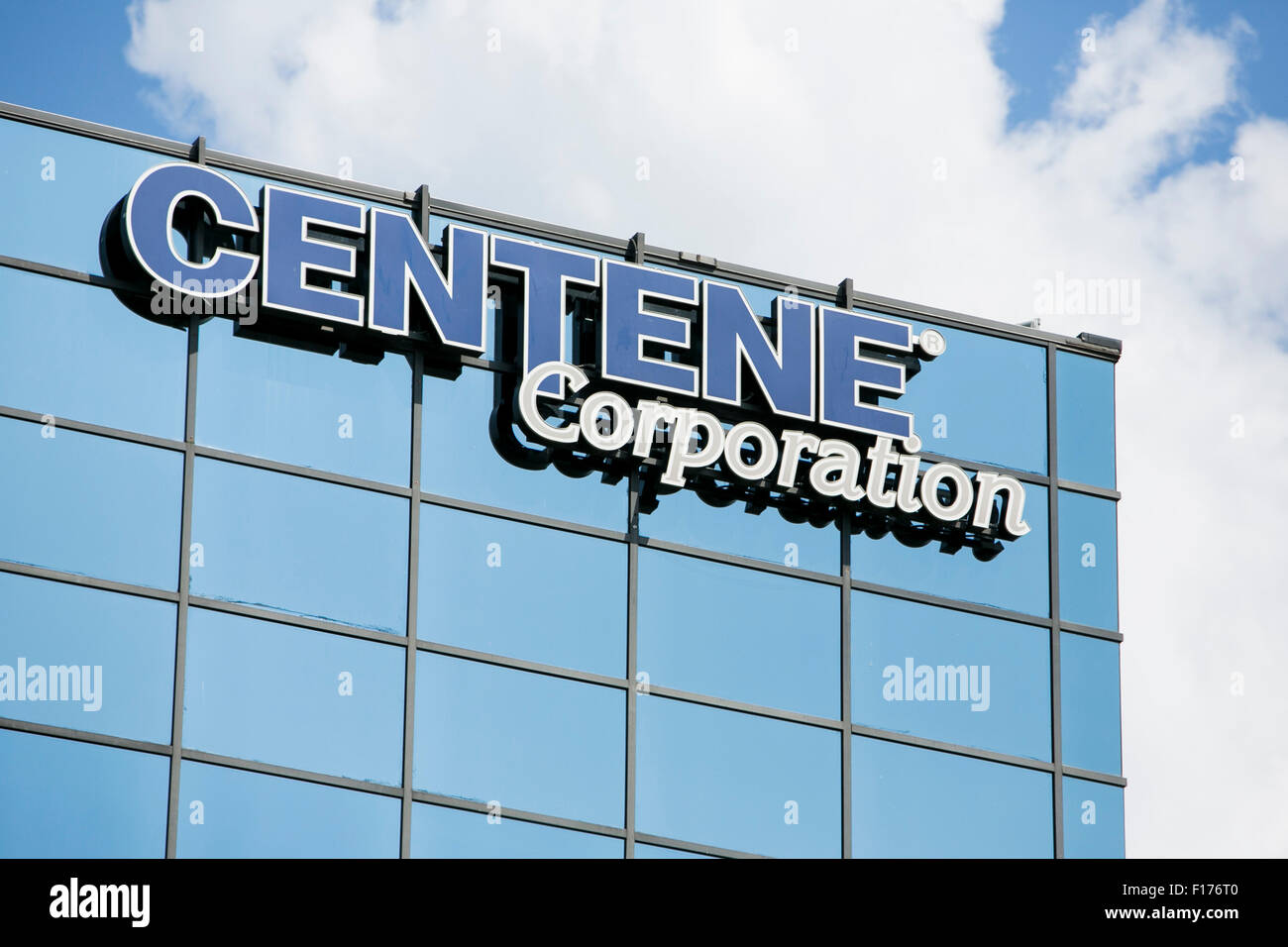 A logo sign outside of a facility occupied by the Centene Corporation ...