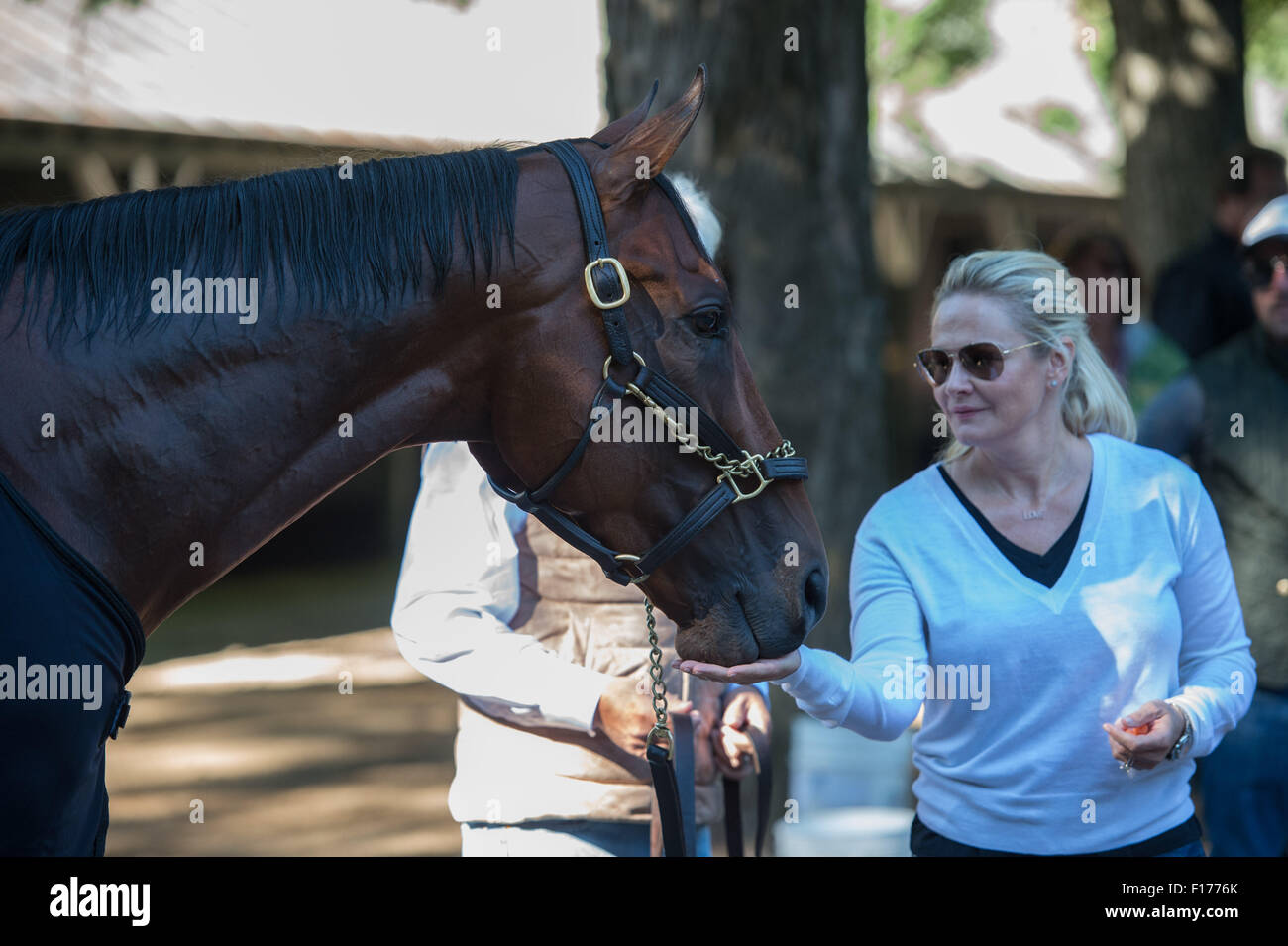 Saratoga Springs, New York, USA. 28th Aug, 2015. JILL BAFFERT feeds ...