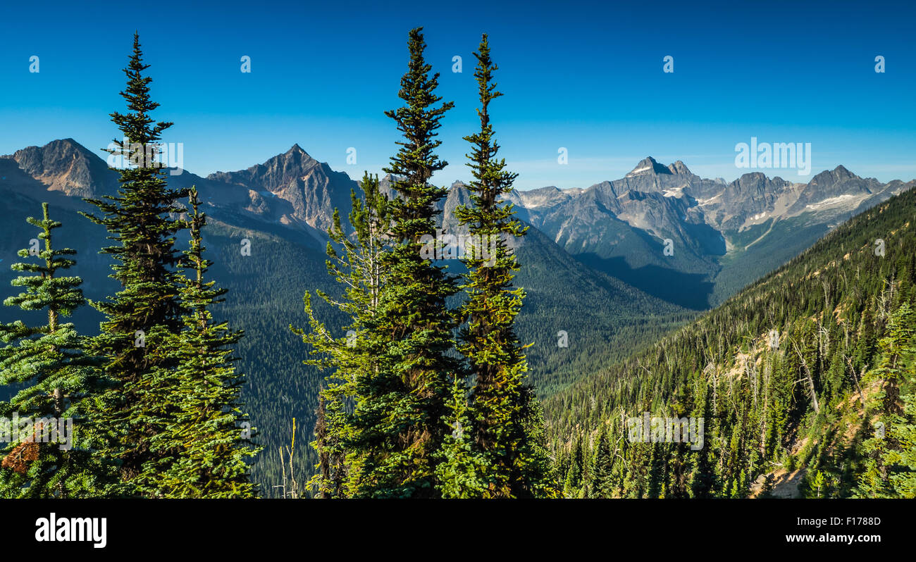A scene of the North Cascades mountain range as seen from the Pacific ...