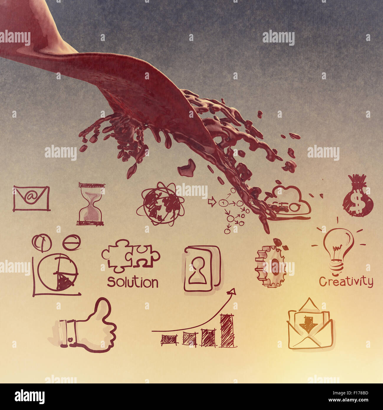 3D paint blue color splash and business strategy background as vintage ...