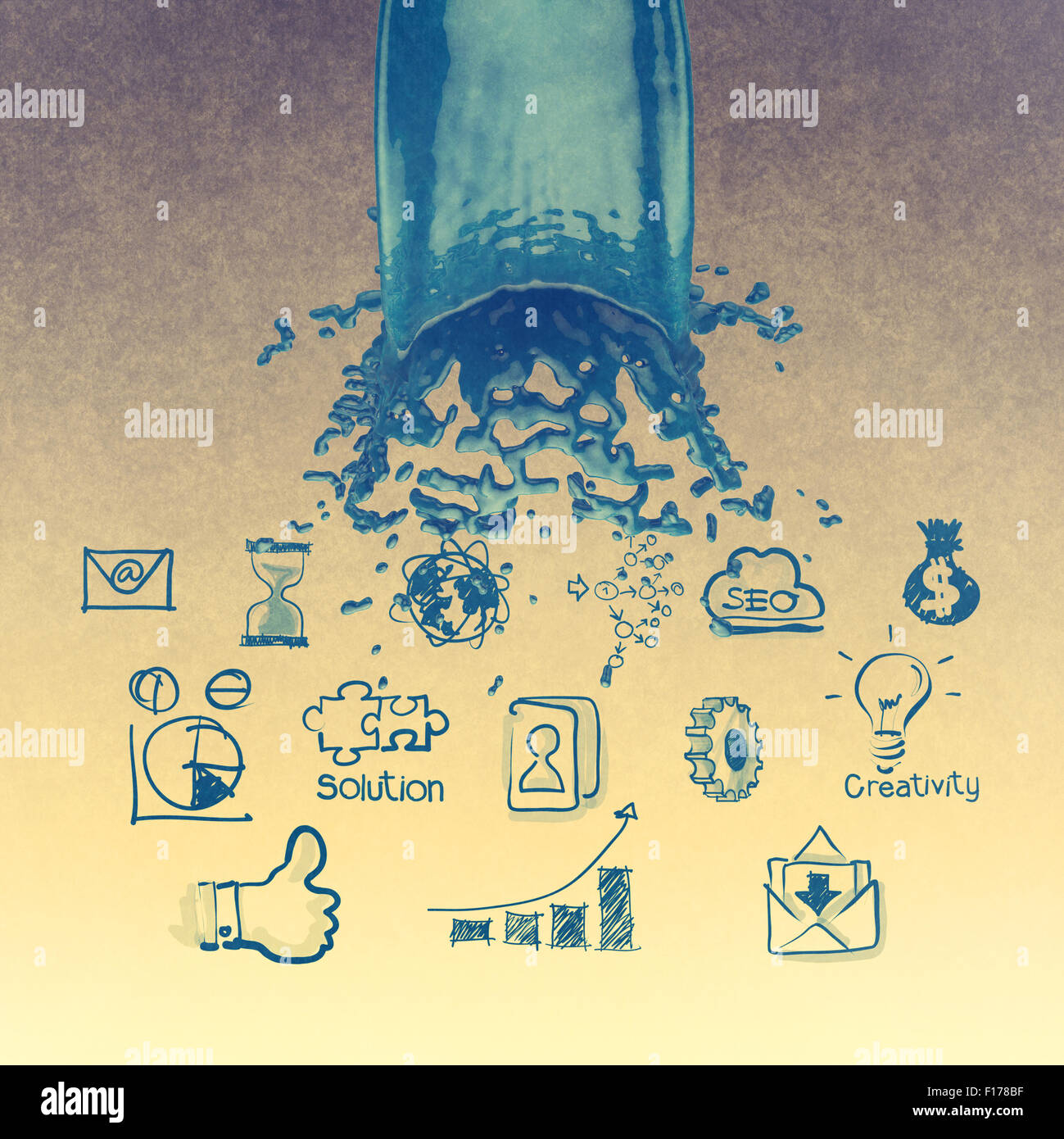 3D paint blue color splash and business strategy background as vintage ...