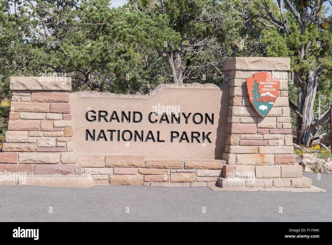 Entrance sign for South Rim of Grand Canyon National Park Stock Photo ...