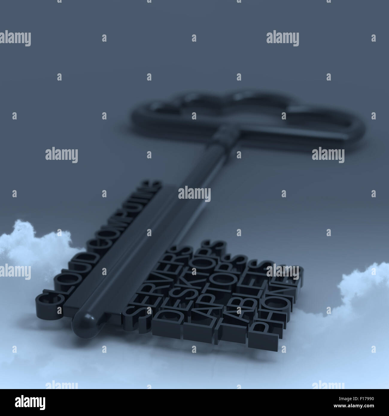 Cloud computing diagram with metallic cloud and the key as concept ...