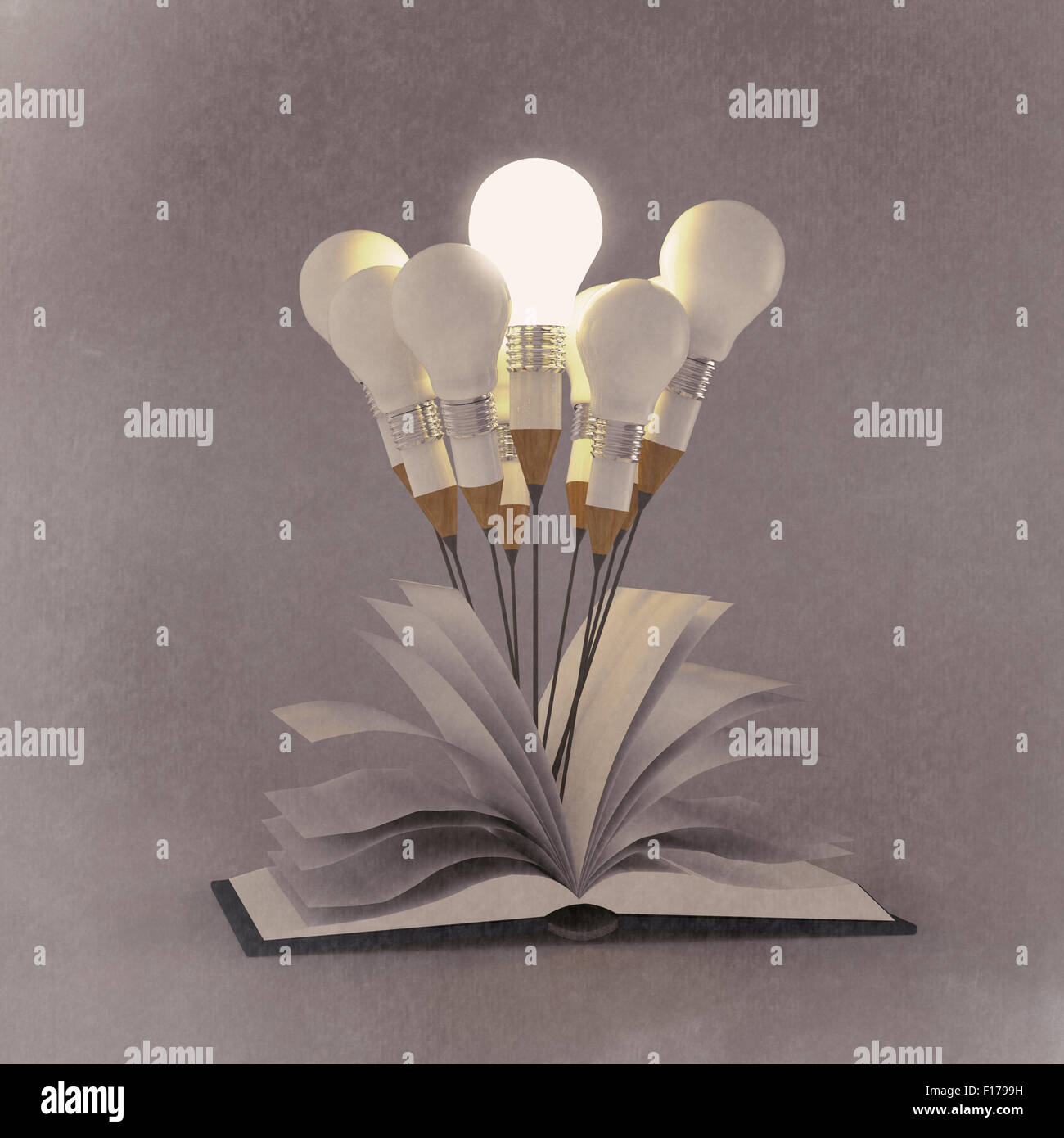 drawing idea pencil and light bulb concept outside the book as creative ...