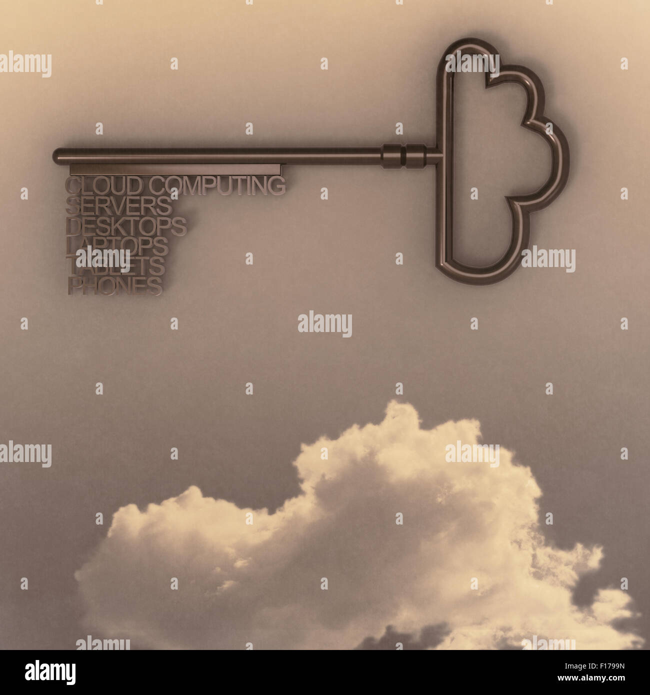 Cloud computing diagram with metallic cloud and the key as concept ...