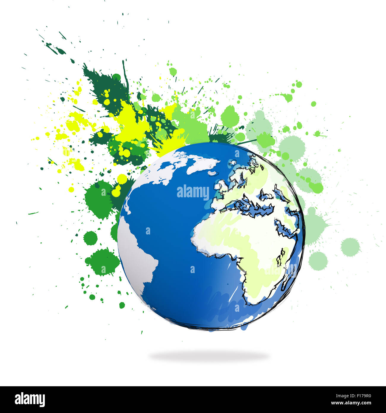 hand drawn the earth and splash colors background Stock Photo - Alamy