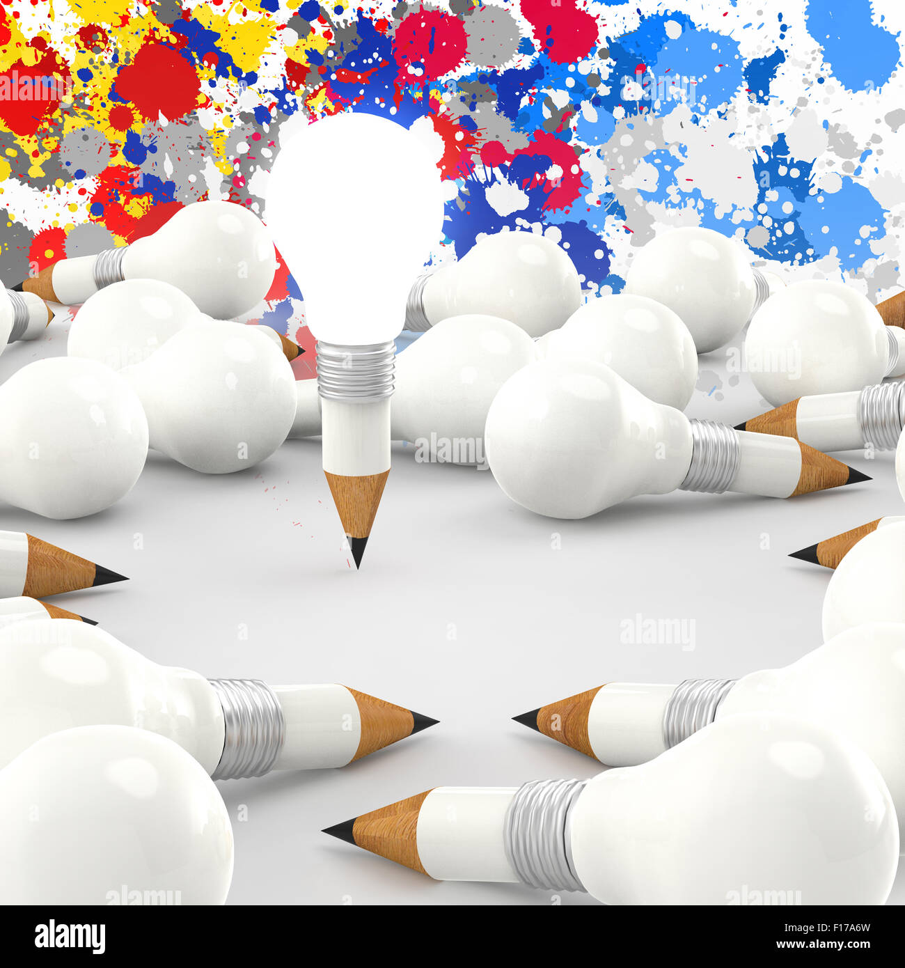 creative design business as pencil lightbulb 3d and splash colors ...