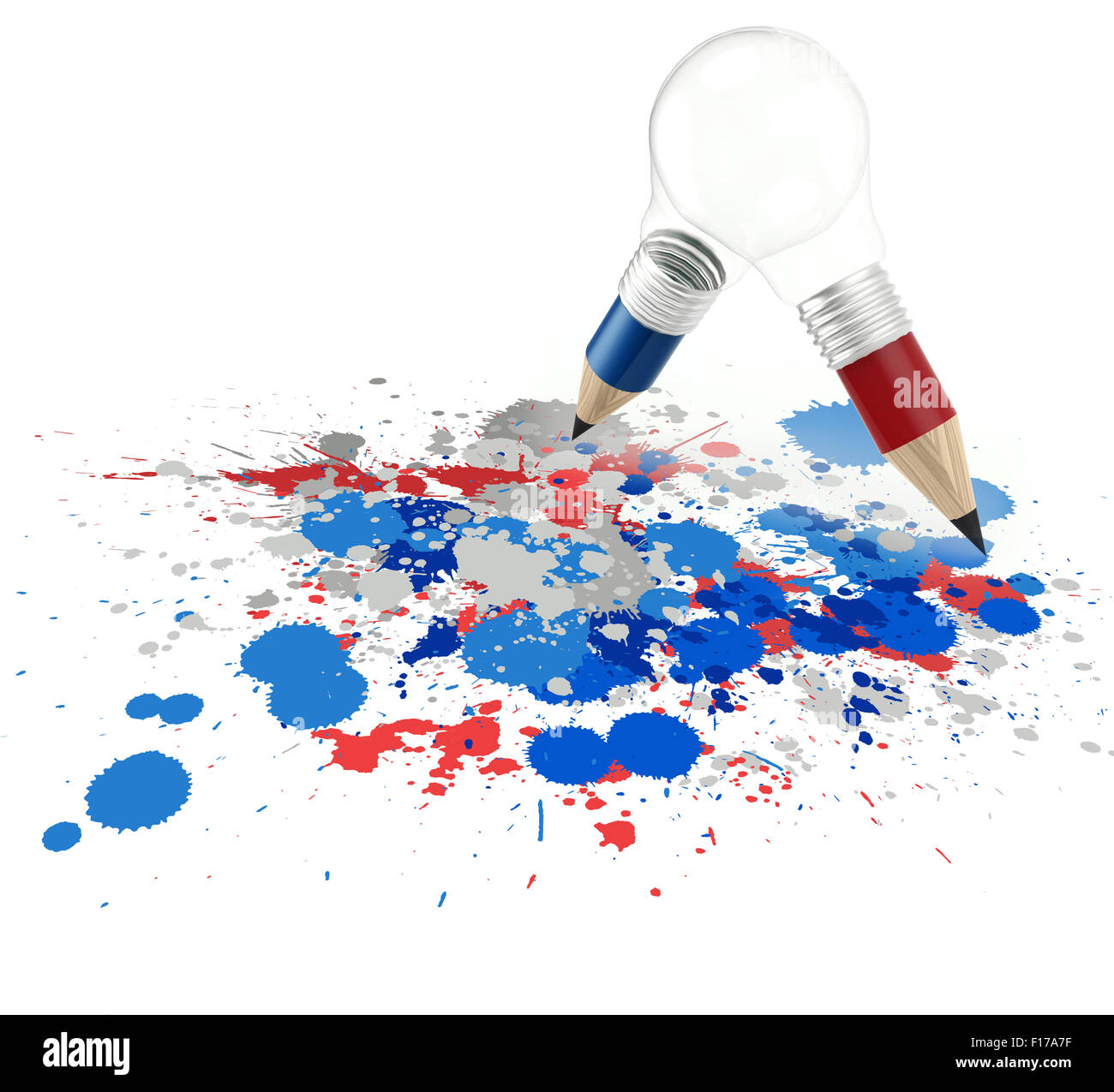 creative design business as pencil lightbulb 3d and splash colors ...