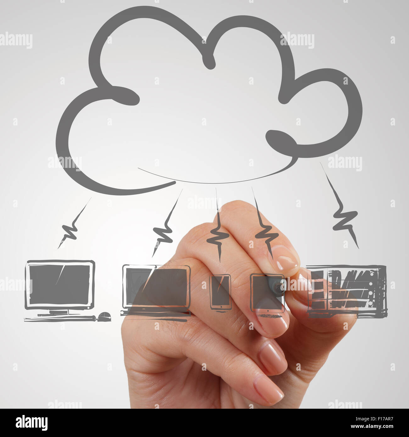 hand draawing Cloud Computing diagram on the new computer interface as ...