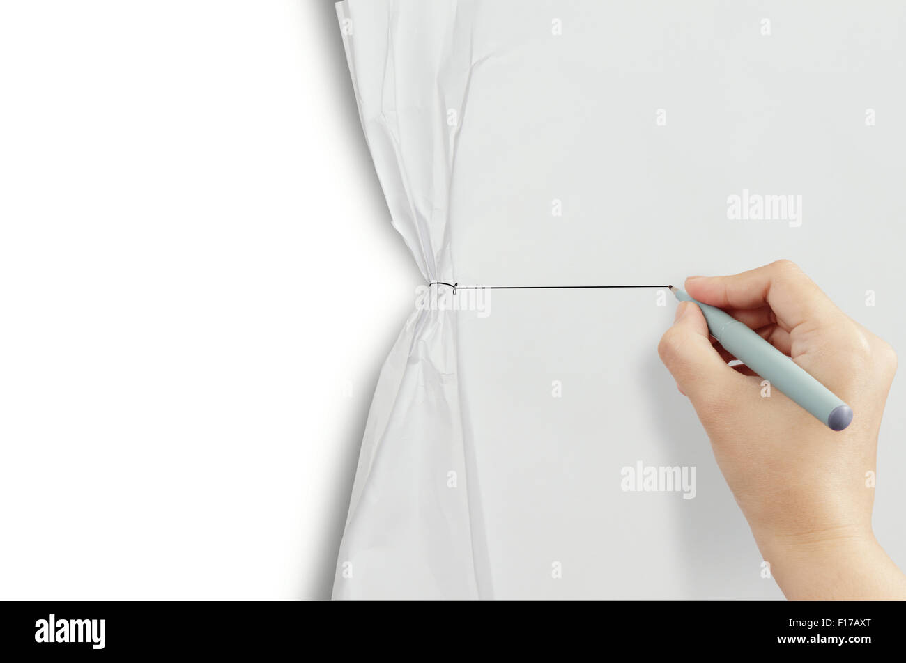 hand drawing rope open wrinkled paper show white background as business ...