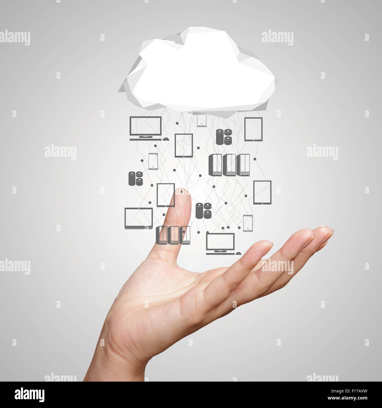 hand working with a Cloud Computing diagram on the new computer ...