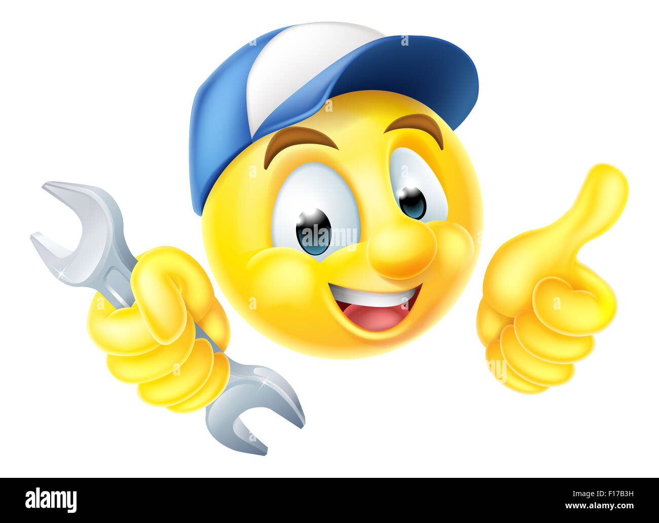 A cartoon mechanic or plumber emoticon emoji holding a spanner and ...