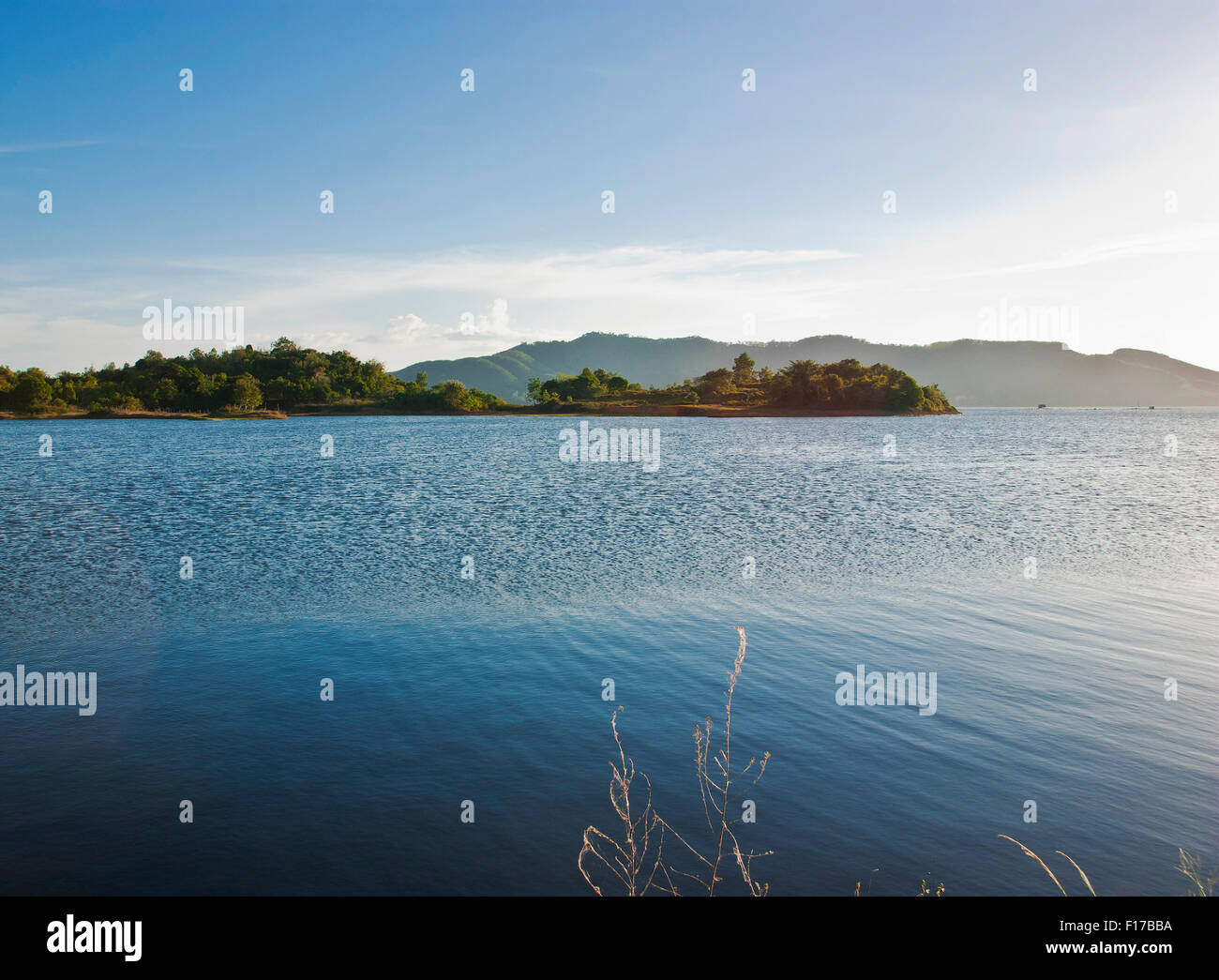 Blue river and blue sky with cloud Stock Photo - Alamy