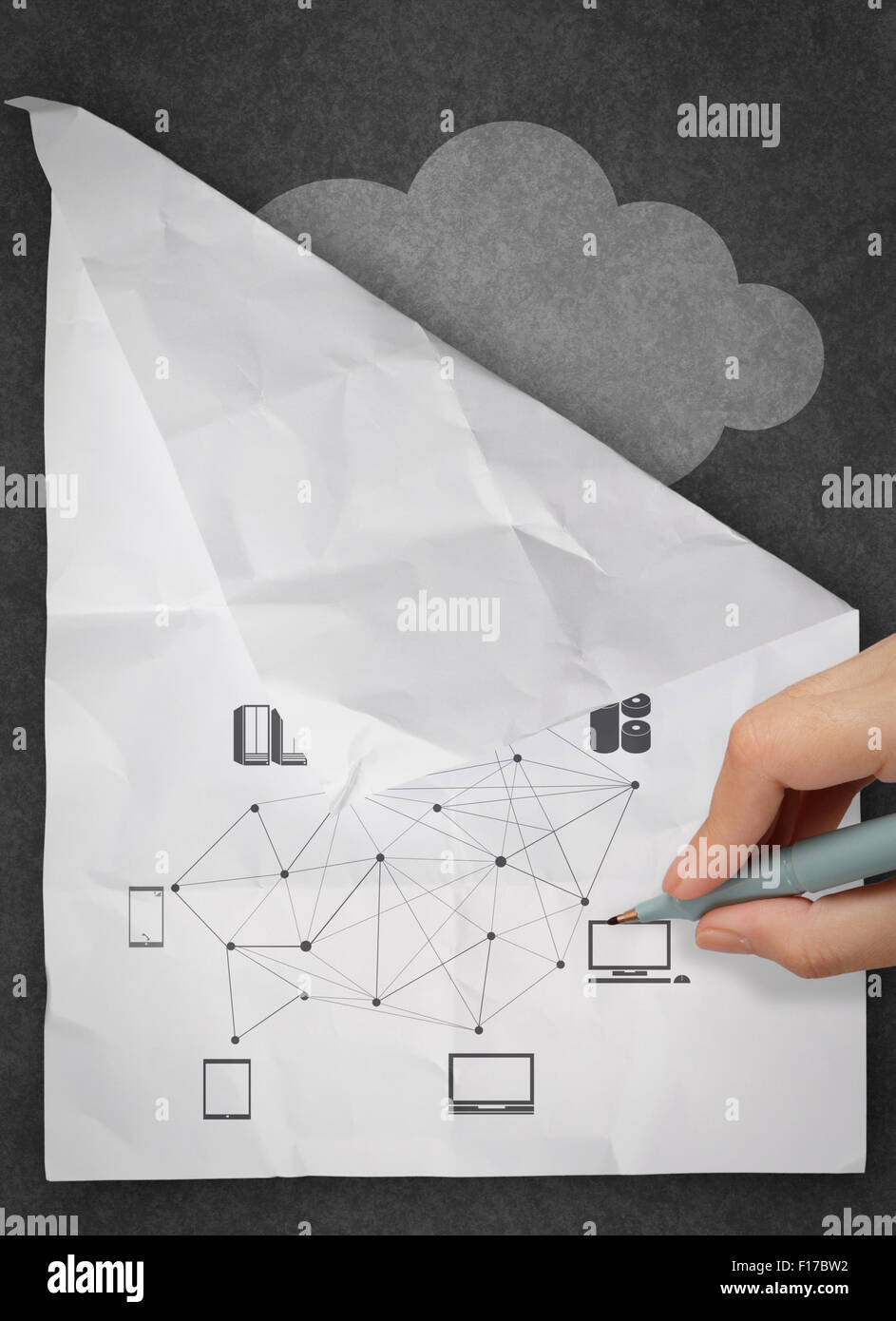 hand drawing crumpled paper Cloud Computing diagram as concept Stock ...