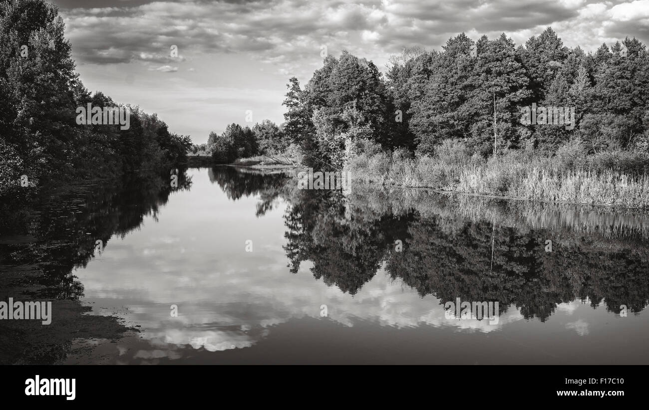 Clouds over river in forest Stock Photo - Alamy