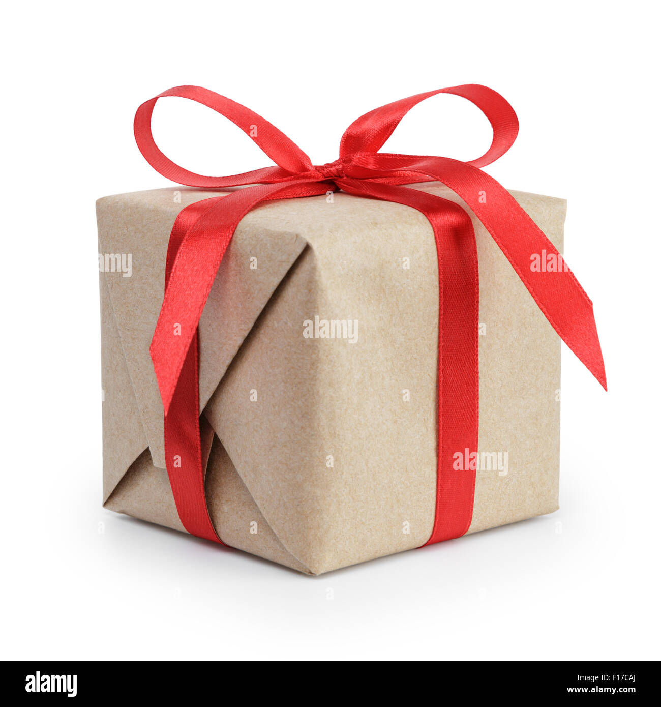 present box from brown papaer with red ribbon bow Stock Photo - Alamy