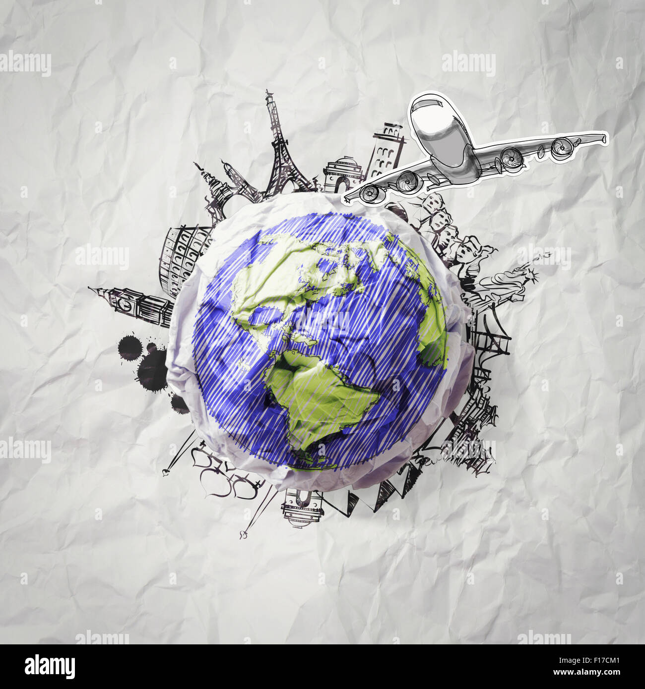 crumpled paper and traveling around the world as concept Stock Photo ...