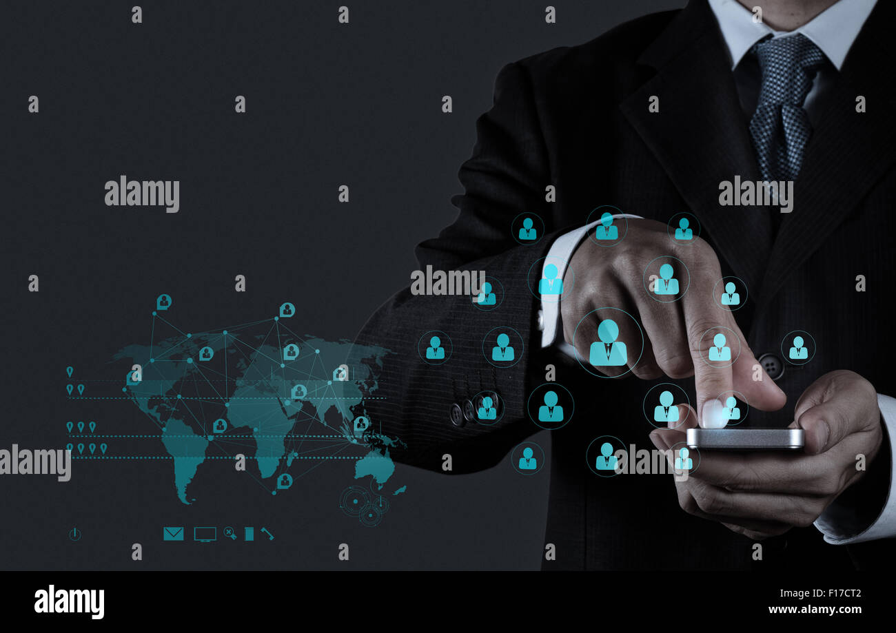 businessman hand use smart phone computer with email icon as concept ...