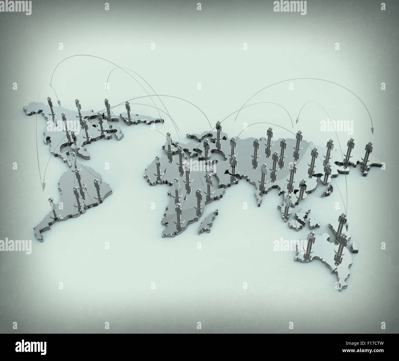 social network human 3d on world map as vintage style concept Stock ...