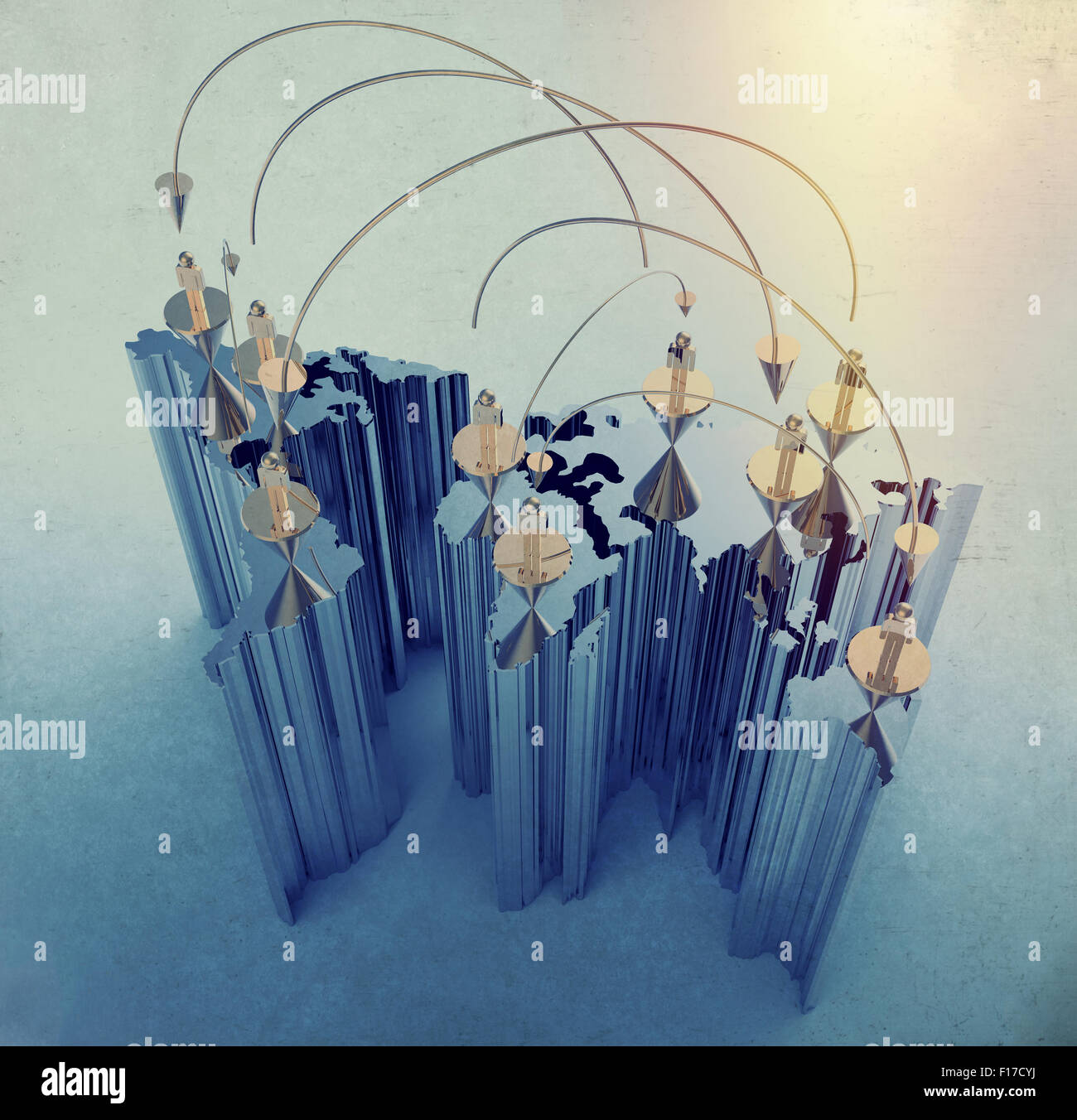 social network human 3d on world map as vintage style concept Stock ...