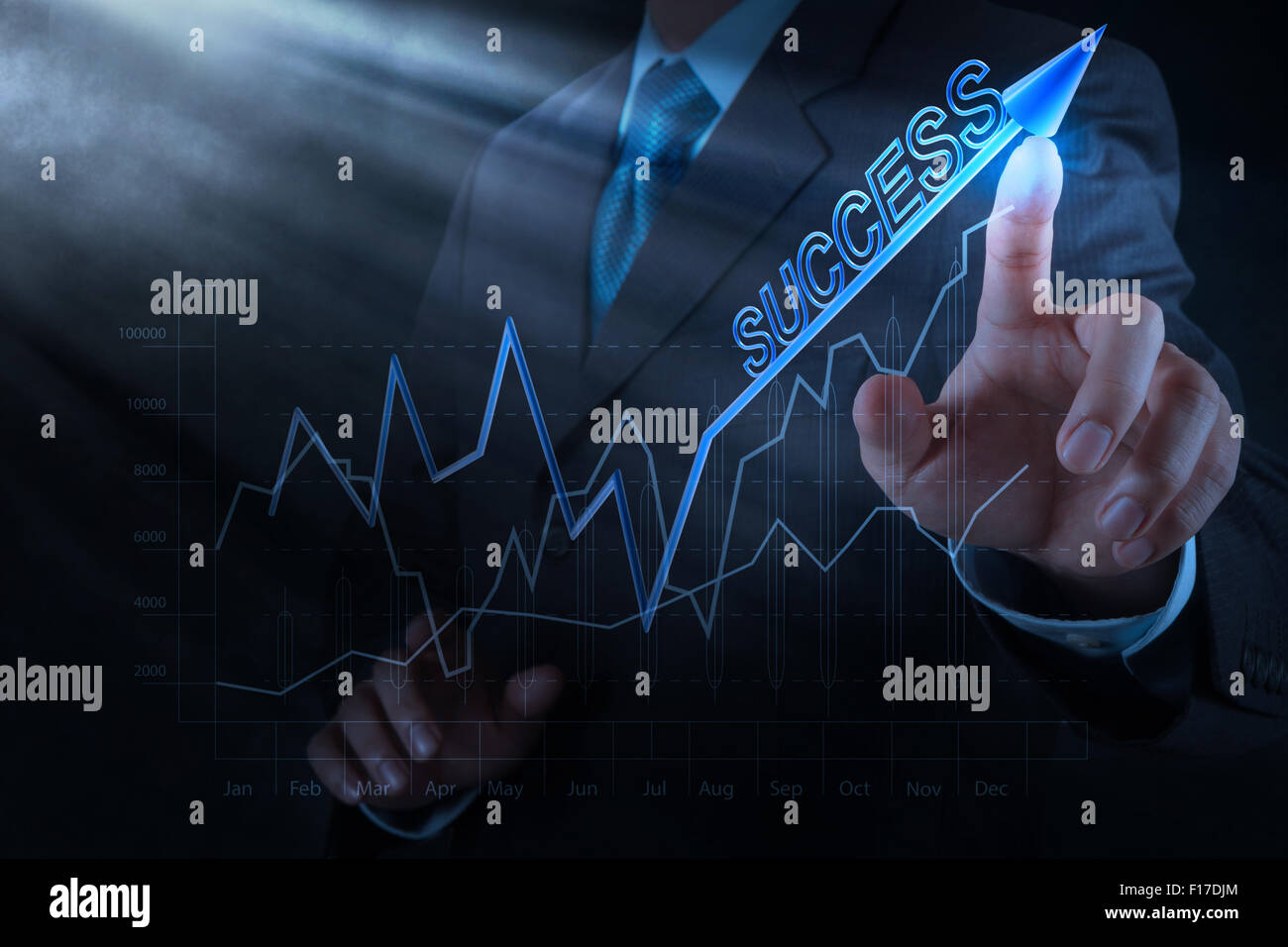 businessman hand draws business success chart concept on virtual screen ...