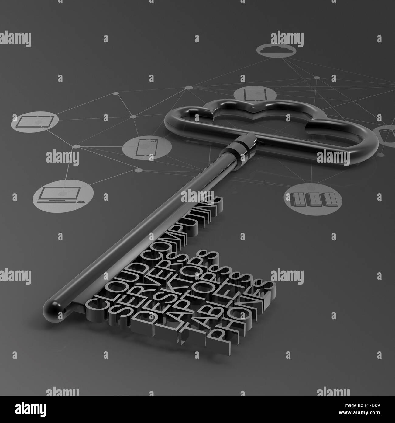 Cloud computing diagram with metallic cloud and the key as concept ...