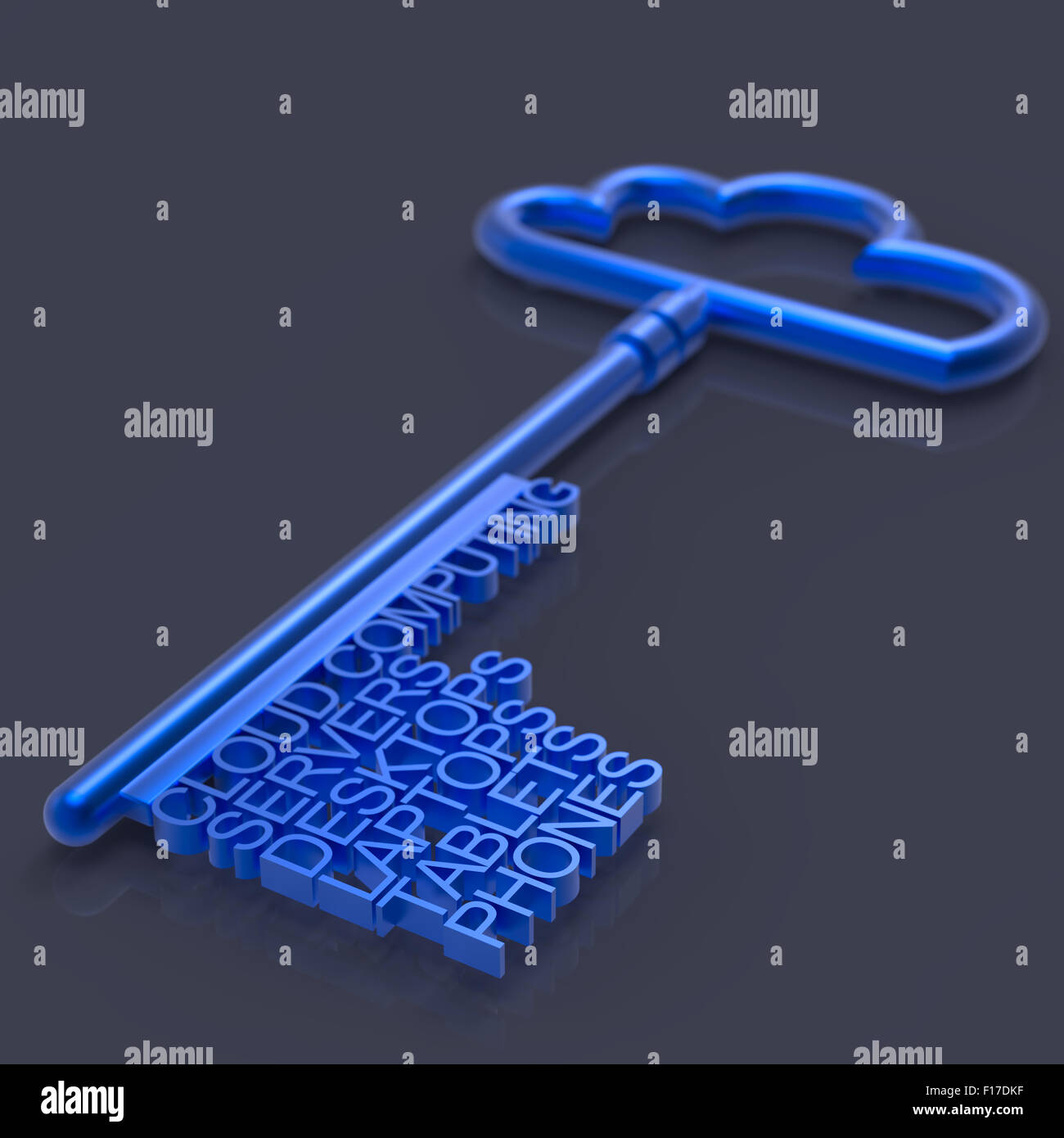Cloud computing diagram with metallic cloud and the key as concept ...