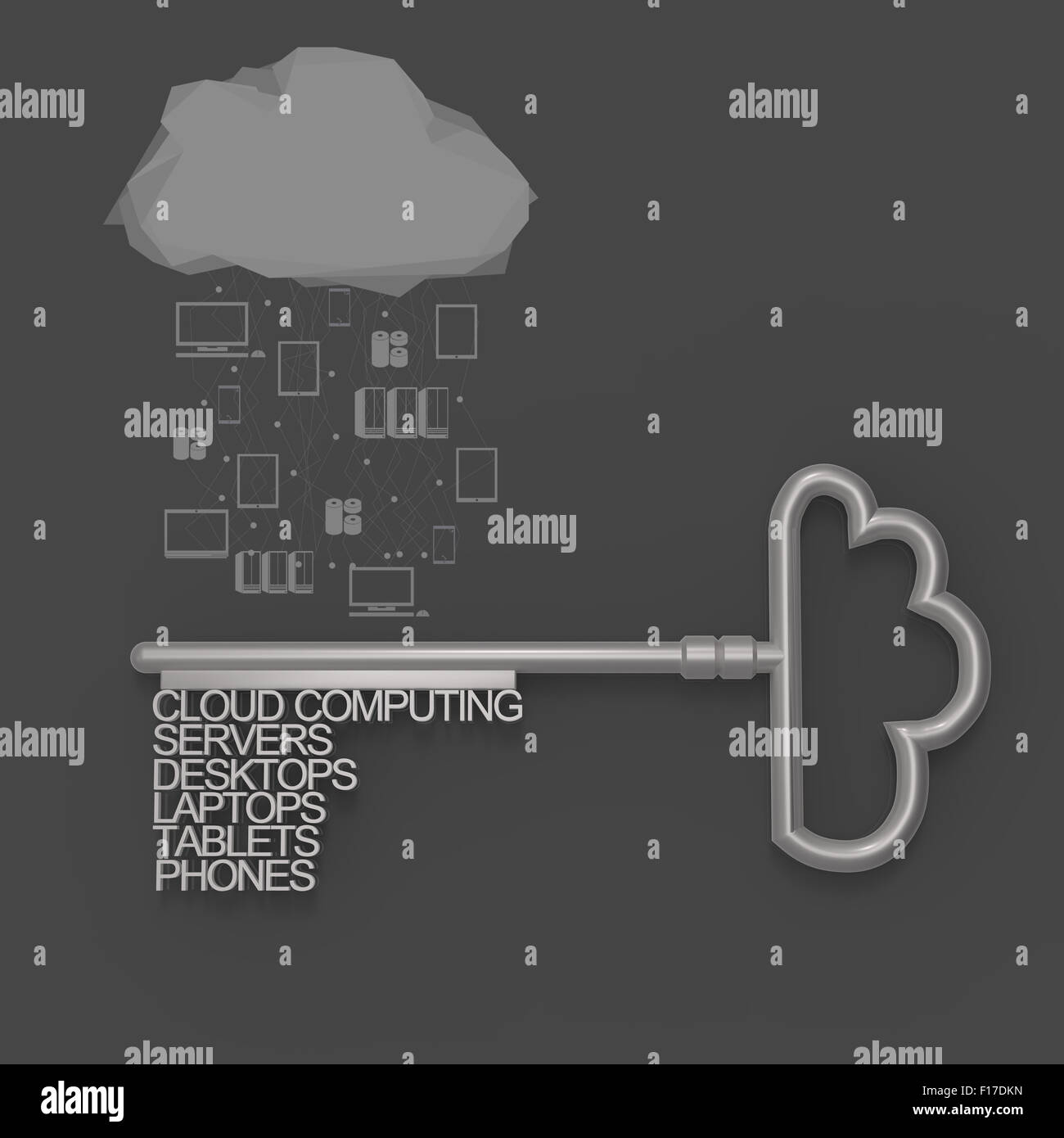 Cloud computing diagram with metallic cloud and the key as concept ...