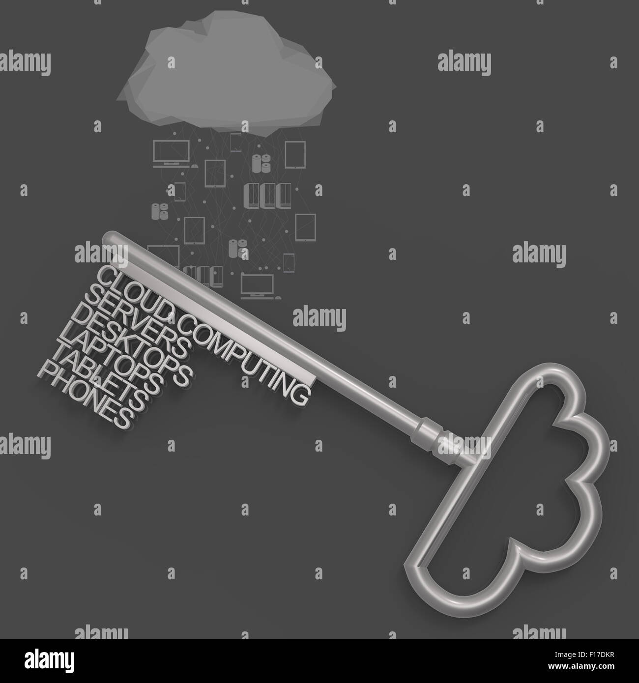 Cloud computing diagram with metallic cloud and the key as concept ...