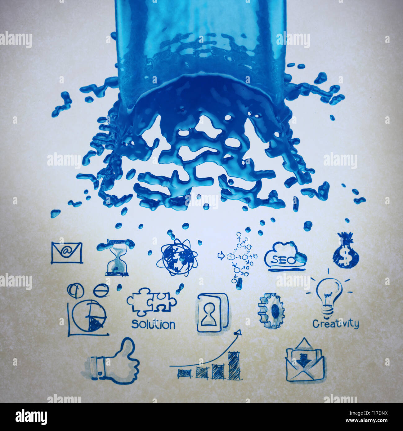 3D paint blue color splash and business strategy background as vintage ...
