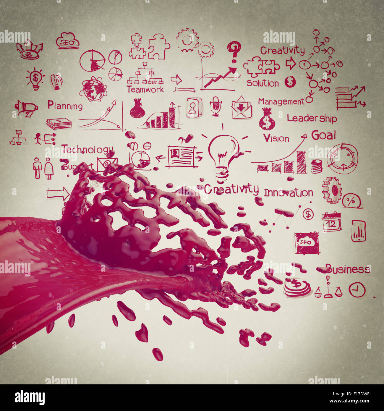 3D paint blue color splash and business strategy background as vintage ...