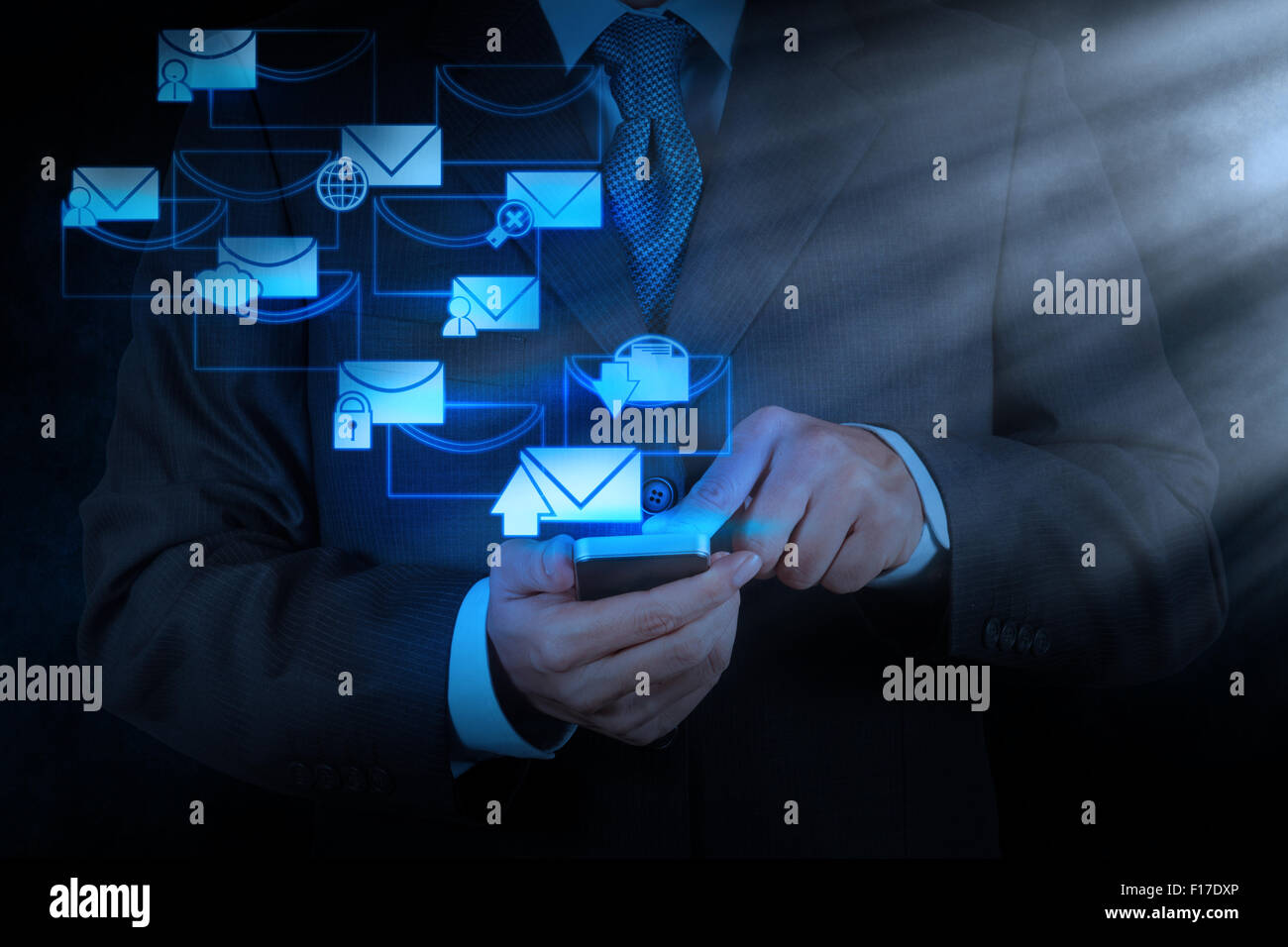 businessman hand use smart phone computer with modern email icon Stock ...