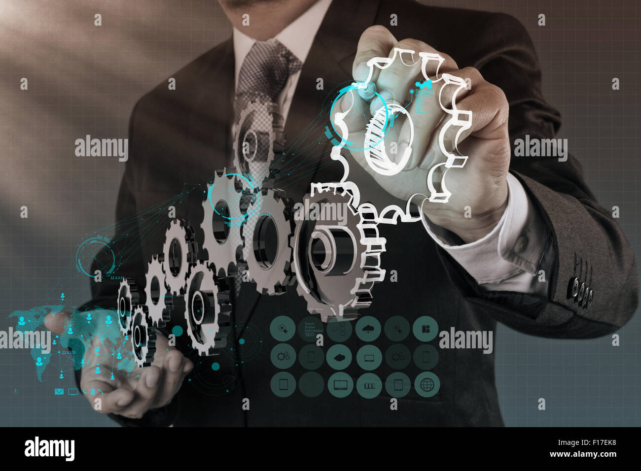 businessman hand show gear to success as concept Stock Photo - Alamy