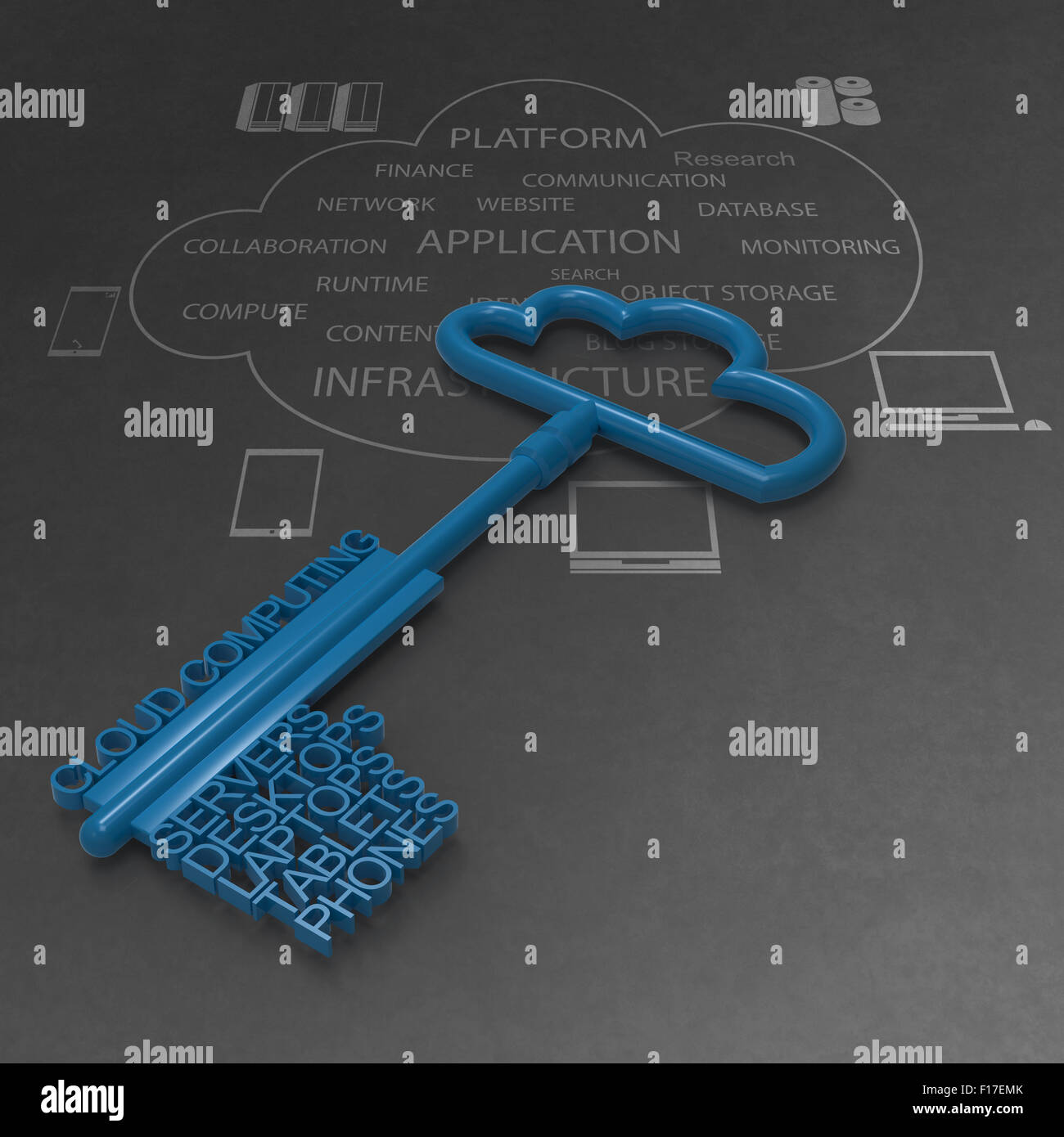 Cloud computing diagram with metallic cloud and the key as concept ...
