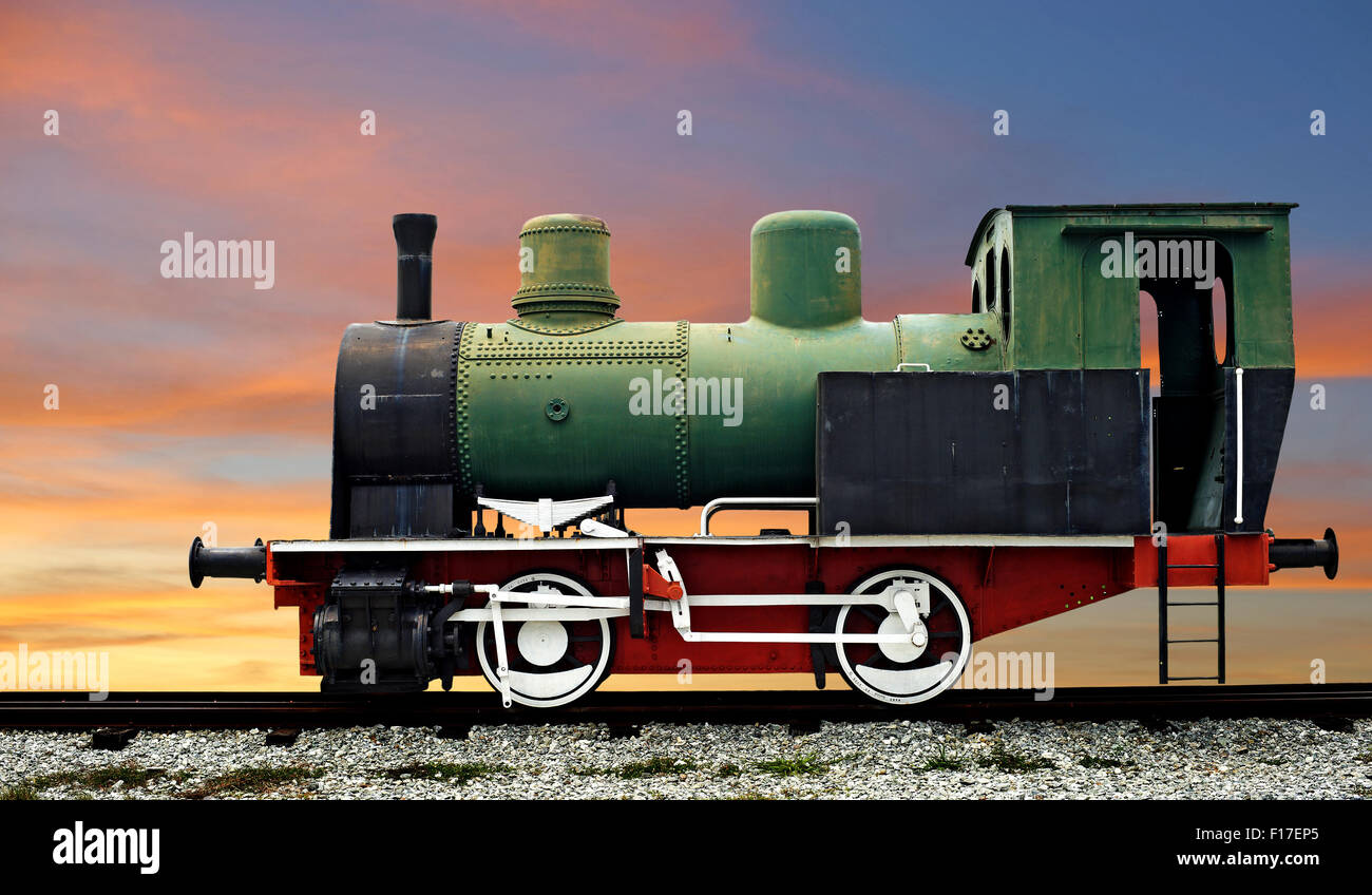 old steam engine locomotive train with beautiful twilight background ...